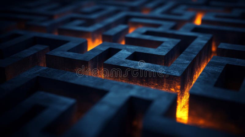 Glowing Labyrinth: a Complex Stone Maze Path Stock Illustration ...