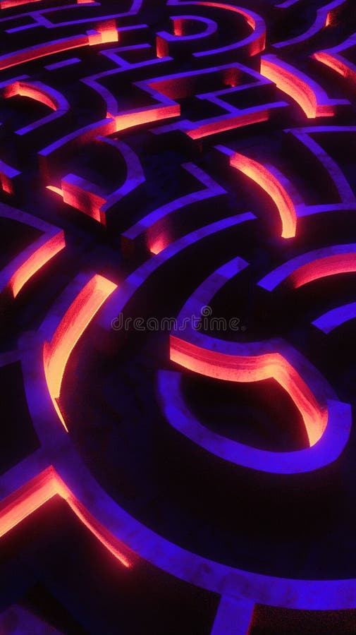 A Glowing Labyrinth in a Digital Dimension Pulsating with Neon Lights ...