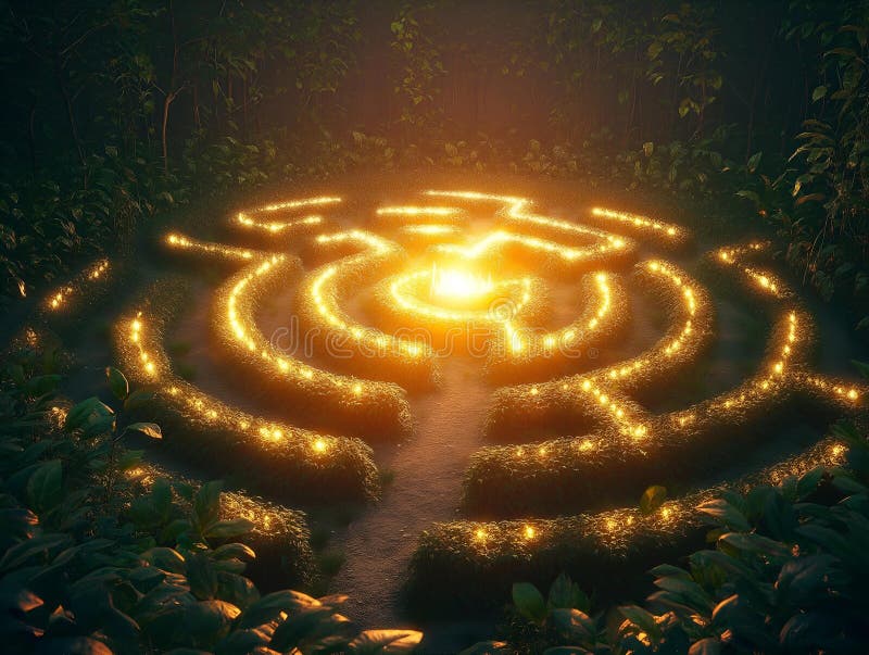 Glowing Labyrinth, Warm Light, Forest Setting, Circular Path, Magical ...