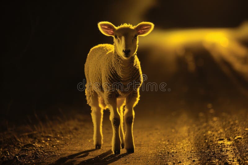 Glowing Lamb Standing on Dirt Path at Night Stock Illustration ...
