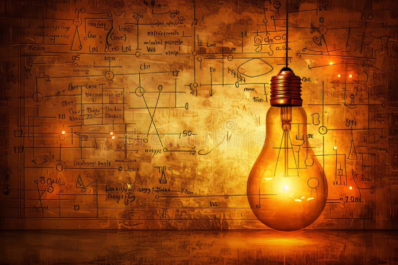 Glowing Lamp Symbolizing Scientific Thought Amid Physical and Math ...