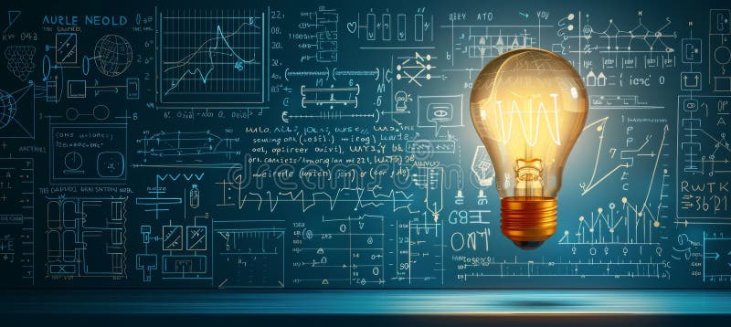 Glowing Lamp Symbolizing Scientific Thought Amidst Formulas Science and ...