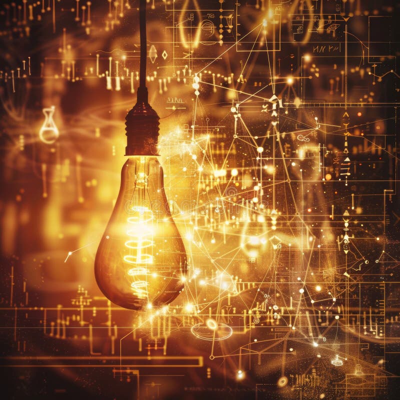Glowing Lamp Symbolizing Scientific Thought Amidst Formulas, Science ...