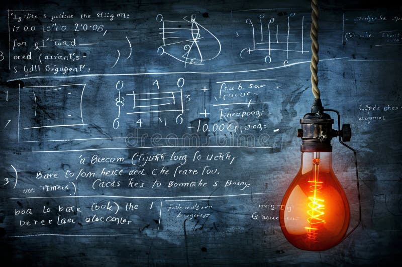 Glowing Lamp Symbolizing Scientific Thought Amidst Math Formulas ...