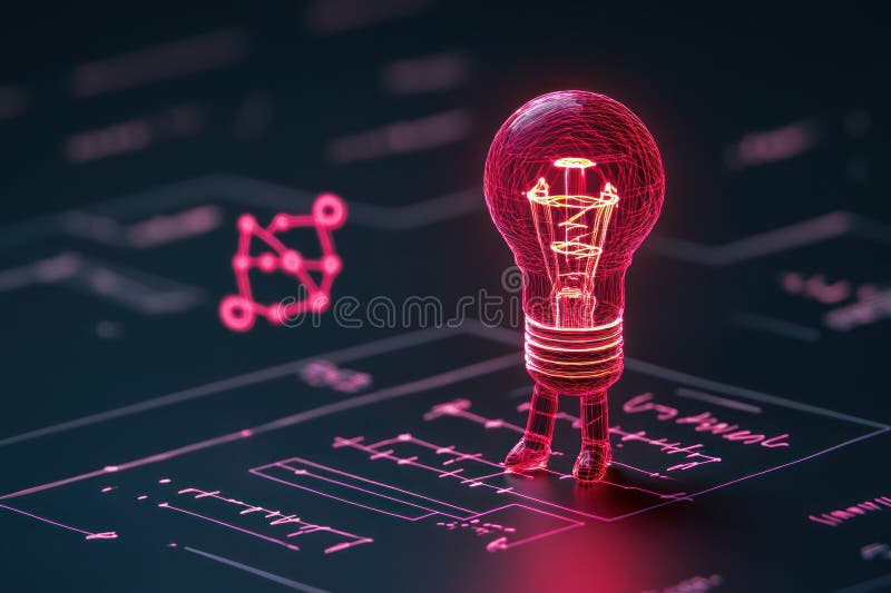 Glowing Lamp Symbolizing Scientific Thought with Background of Formulas ...