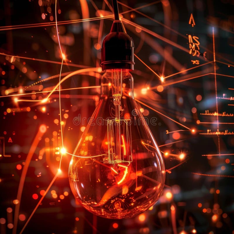 Glowing Lamp Symbolizing Scientific Thought among Formulas, Science and ...