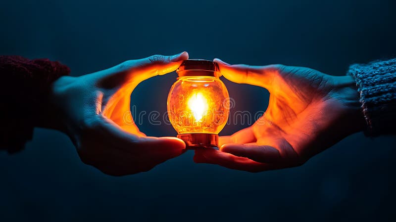 Glowing Lantern Shared by Two People in Darkness Stock Illustration ...