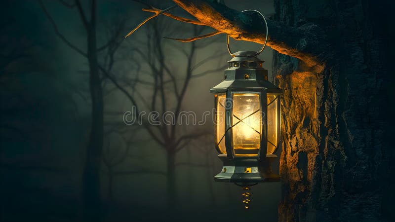 A Glowing Lantern is Being Hanged on a Tree with a Dark Horror ...