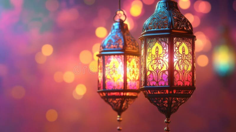 Glowing Lanterns, Festive Lights, Intricate Design Stock Illustration ...