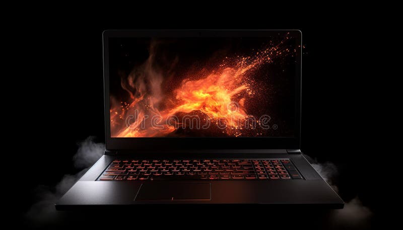 Glowing Laptop Burns through the Dark Night Sky Generated by AI Stock ... Glowing Laptop Burns through the Dark Night Sky Generated by AI Stock ...