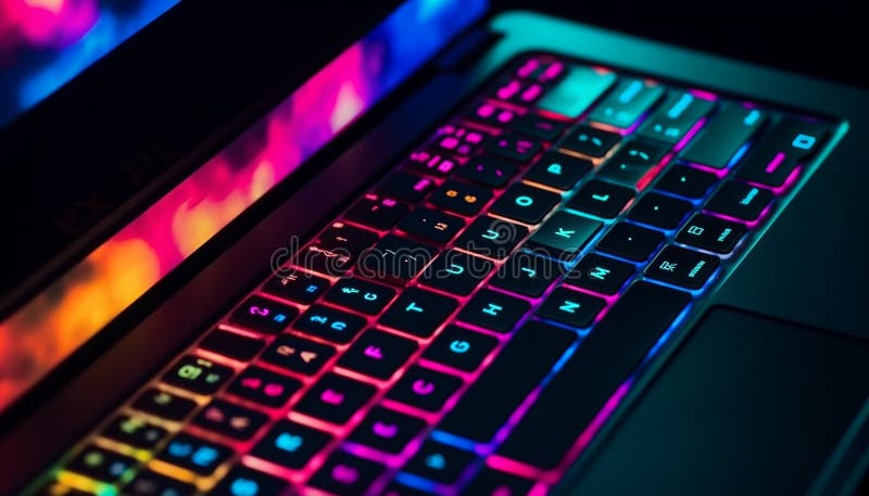 Glowing Laptop Keyboard Illuminates Dark Night Sky Generated by AI ... Glowing Laptop Keyboard Illuminates Dark Night Sky Generated by AI ...