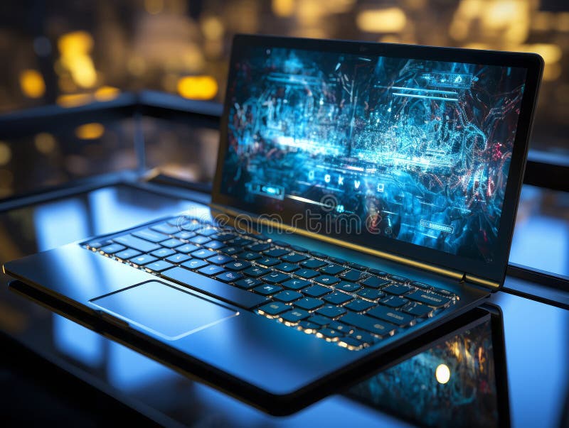 Glowing Laptop Monitor, Digital Technology, Artificial Intelligence. AI ...