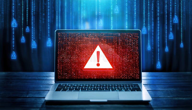 Glowing Laptop Screen Displays Red Error Message with Warning Symbol ... Glowing Laptop Screen Displays Red Error Message with Warning Symbol ...