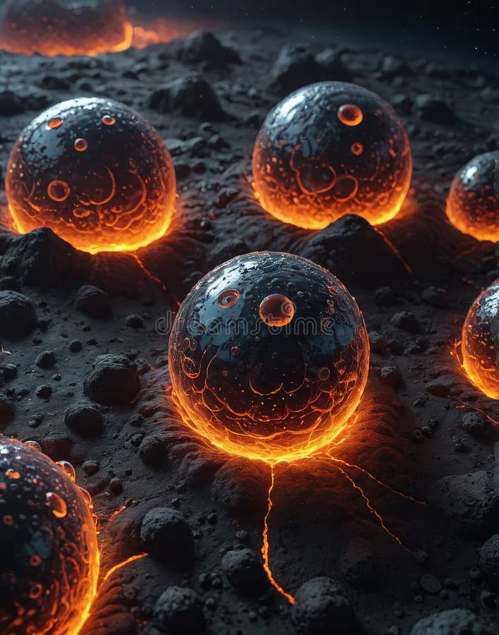 Glowing Lava Bubbles Drifting in Space Stock Illustration ...