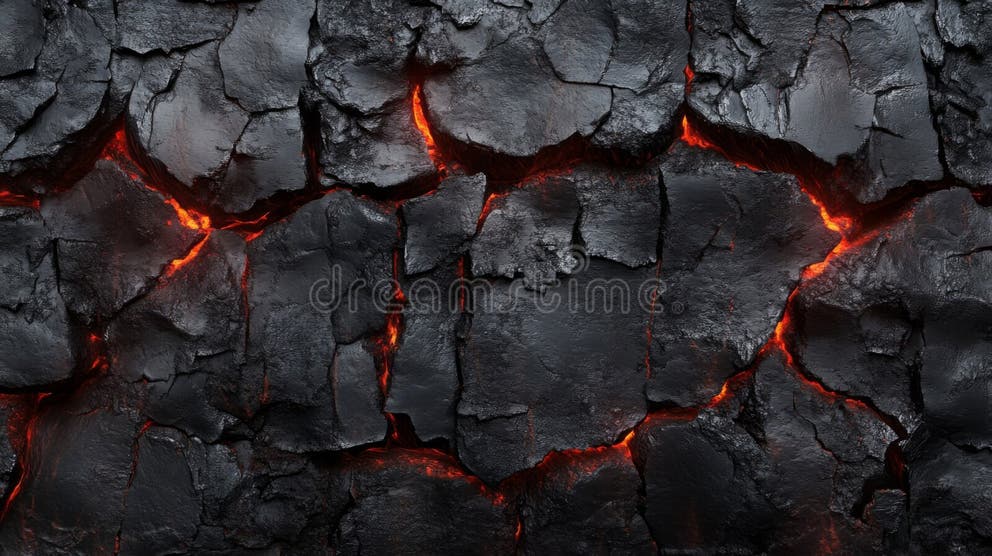 Glowing Lava Cracks Dark Volcanic Rock Surface Stock Illustration ...