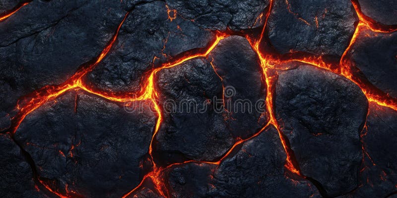 Glowing Lava Cracks on Dark Volcanic Stone Creating a Fiery and Intense ...