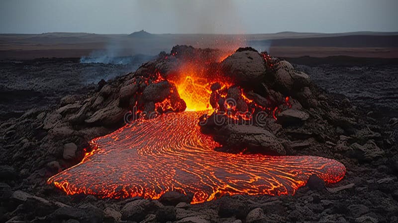 Glowing Lava Flowing Out of an Active Volcano Stock Photo - Image of ...