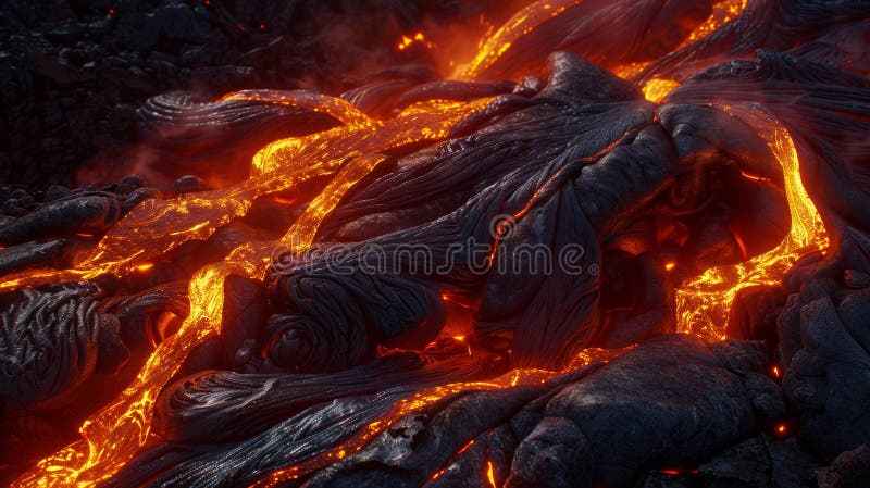 Glowing Lava Flows on Dark Volcanic Rock Stock Photo - Image of natural ...