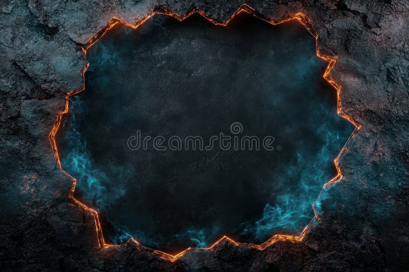 Glowing Lava Frame on Dark Rocky Surface Stock Illustration ...
