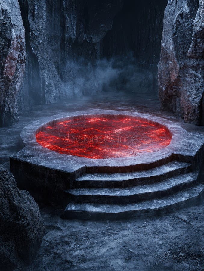 Glowing Lava Pool in Dark Cave Stock Illustration - Illustration of ...