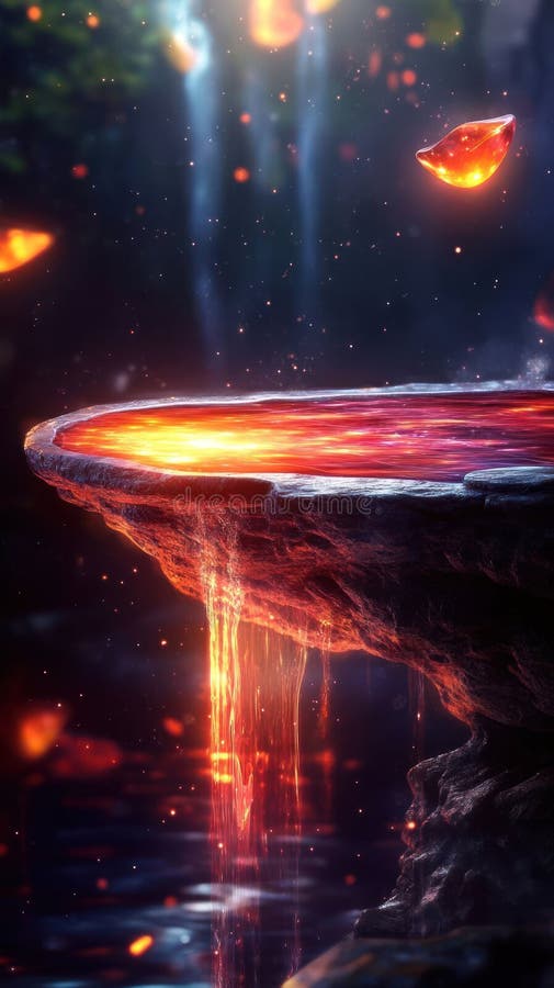 A Glowing Lava Pool on a Rocky Ledge, Surrounded by Ethereal Light and ...