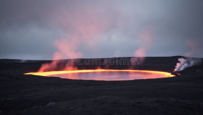 Glowing Lava Pool in a Volcanic Landscape. Stock Image - Image of ...