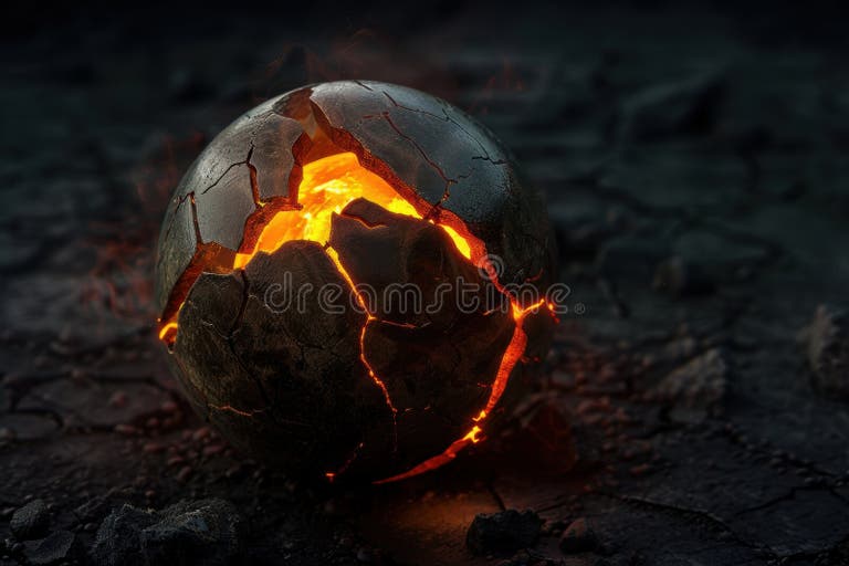 Glowing Lava Sphere in Dark Environment Stock Illustration ...