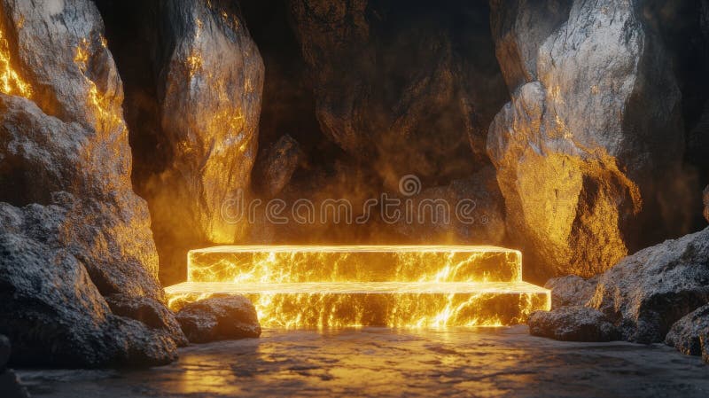 Glowing Lava Steps in a Mysterious Underground Cave Environment Stock ...