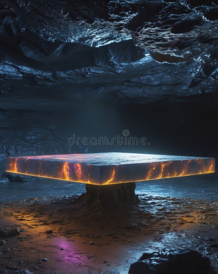 Glowing Lava Stone Platform in Dark Cave - Futuristic and Dramatic ...