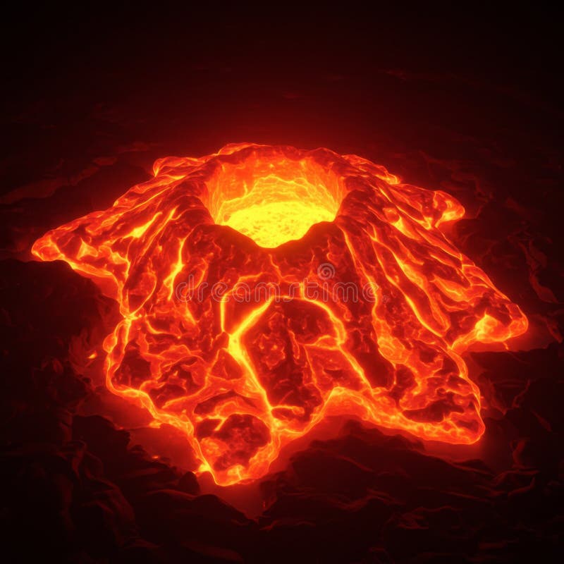 Glowing Lava Volcano Crater at Night Stock Illustration - Illustration ...
