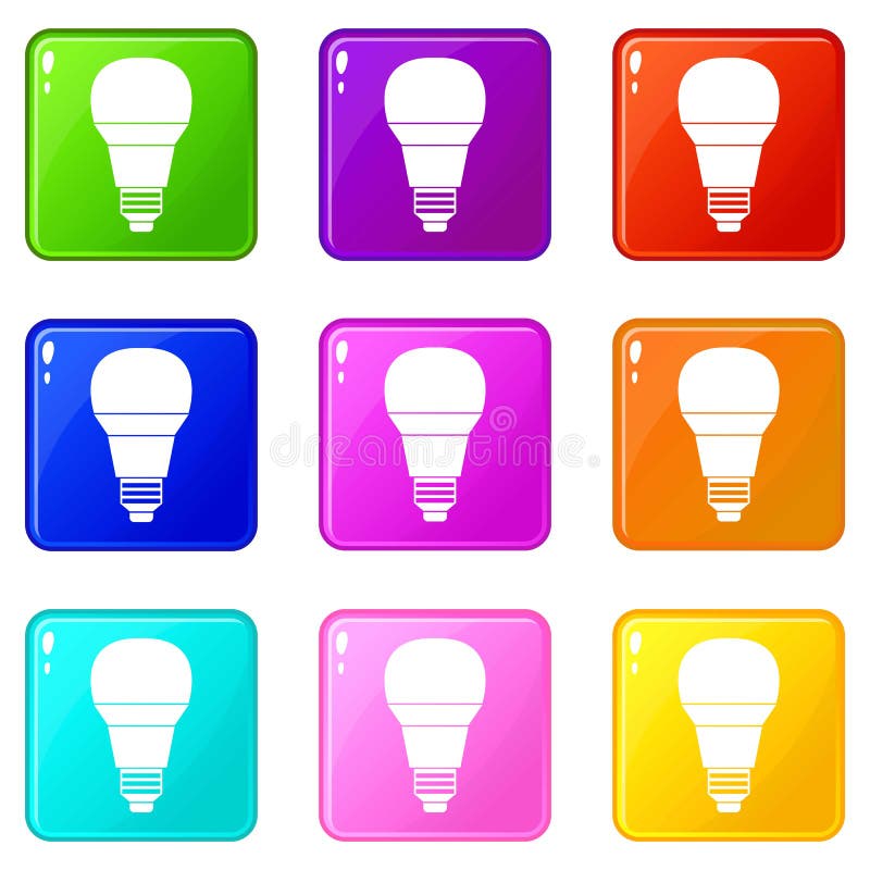Glowing LED Bulb Icons 9 Set Stock Vector - Illustration of electrical ...