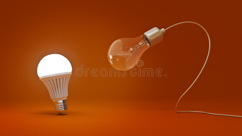 Glowing LED Bulb and Simple Light Bulbs. Stock Illustration ...