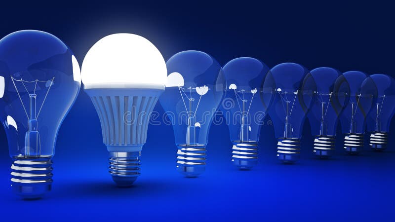 Glowing LED Bulb and Simple Light Bulbs. Stock Illustration ...