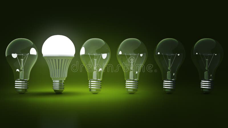 Glowing LED Bulb and Simple Light Bulbs. Stock Illustration ...