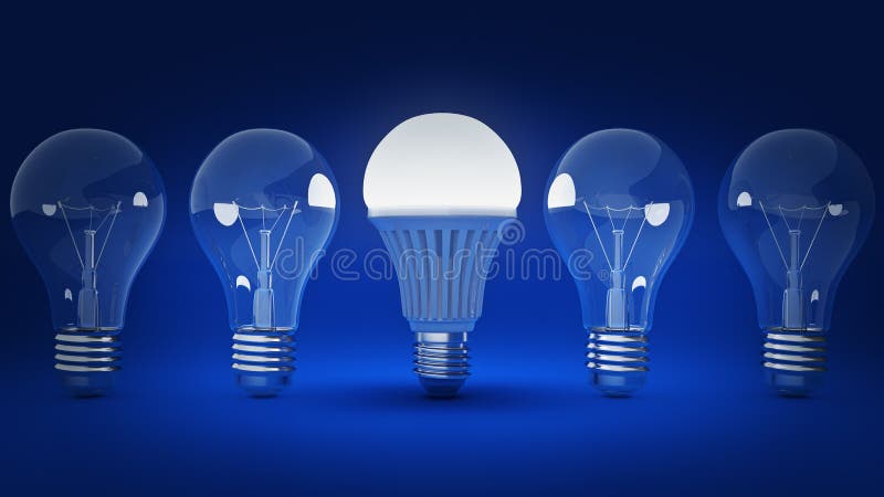 Glowing LED Bulb and Simple Light Bulbs. Stock Illustration ...