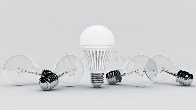 Glowing LED Bulb and Simple Light Bulbs. Stock Illustration ...