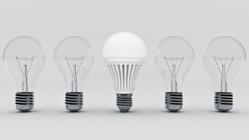 Glowing LED Bulb and Simple Light Bulbs. Stock Illustration ...