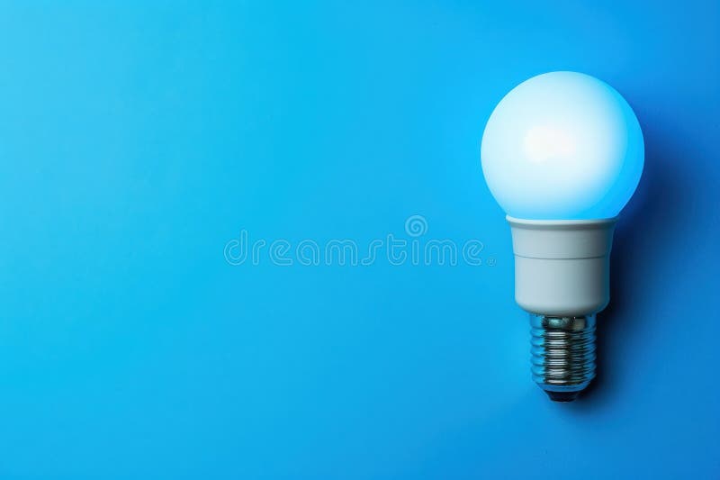 Bright LED Light Bulb Glowing Softly Against a Vibrant Blue Backdrop ...