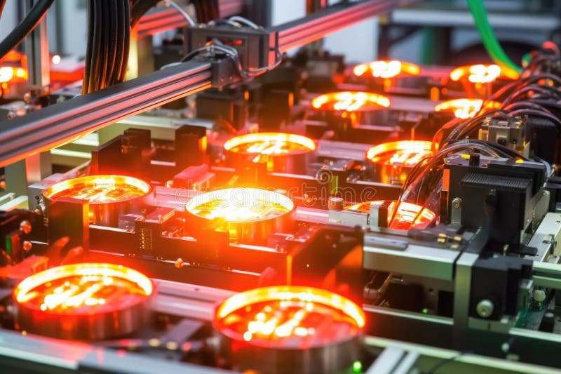 Glowing Led Lights on a Smartwatch Assembly Machine Stock Illustration ...