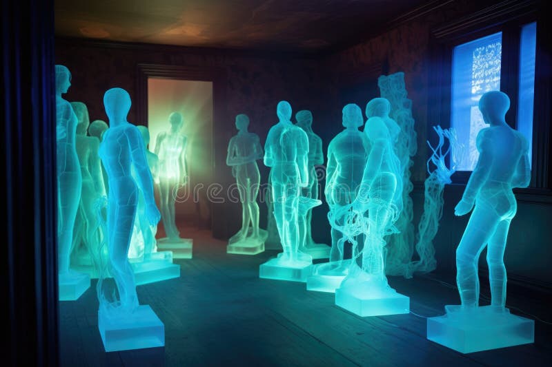 Glowing Led Sculptures in a Dimly Lit Room Stock Illustration ...