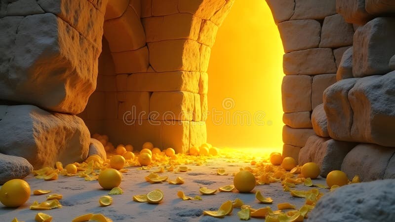 Glowing Lemon Highlights: Bold Stone Formations with Dramatic Lighting ...