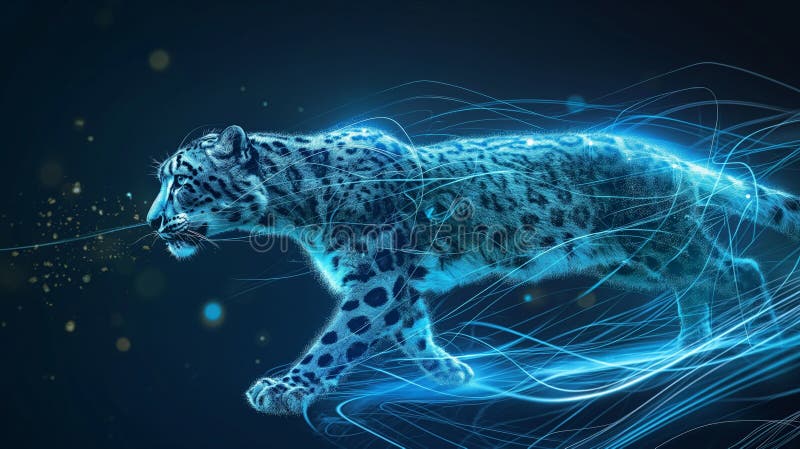 Glowing Leopard in a Digital Realm Stock Photo - Image of lines ...