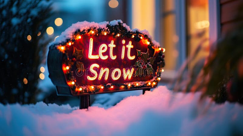 Glowing Let Snow Sign Surrounded Festive Lights Stock Photos - Free ...