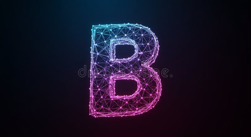 A Glowing Letter "B" Composed of Interconnected Neon Lines and Nodes on ...