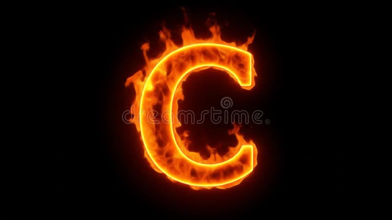 Fiery Letter C Burning with Flames and Glowing Effect on Black ...