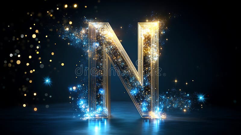 Glowing Letter N with Swirling Patterns of Stars and Sparkles Stock ...