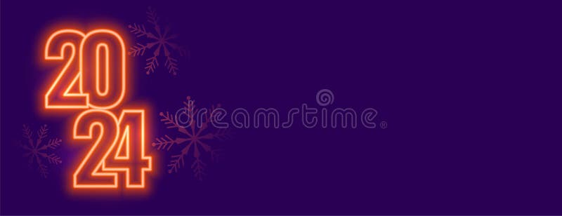 Glowing 2024 Lettering New Year Snowflake Banner in Neon Style Stock ...