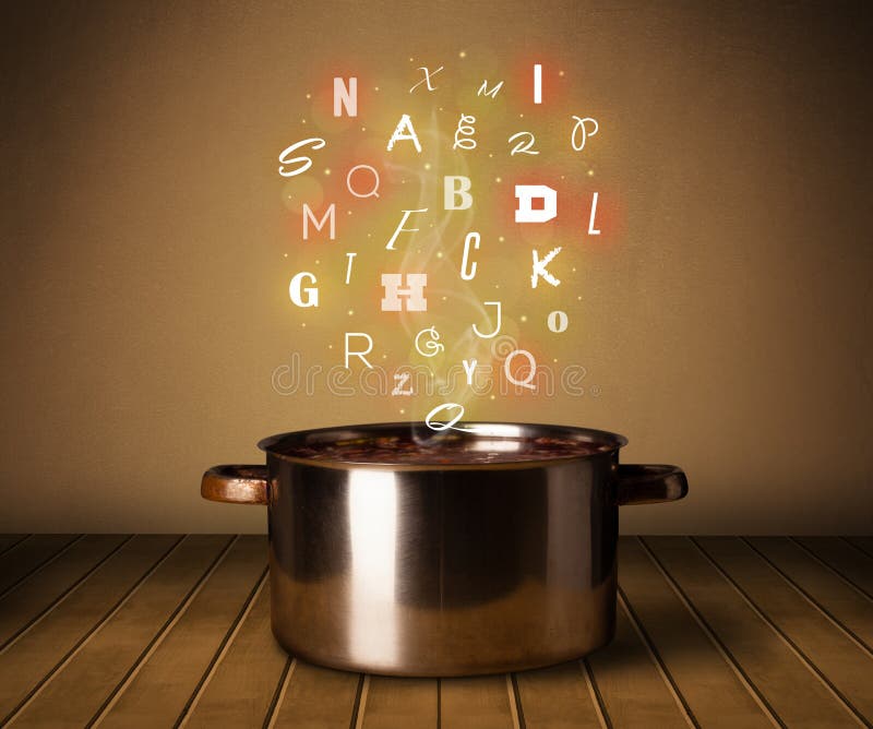 Glowing Letters Coming Out from Cooking Pot Stock Image - Image of ...