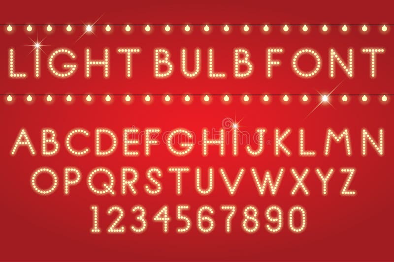 Light Bulb Alphabet with Gold Frame and Shadow on Red Backgrond ...