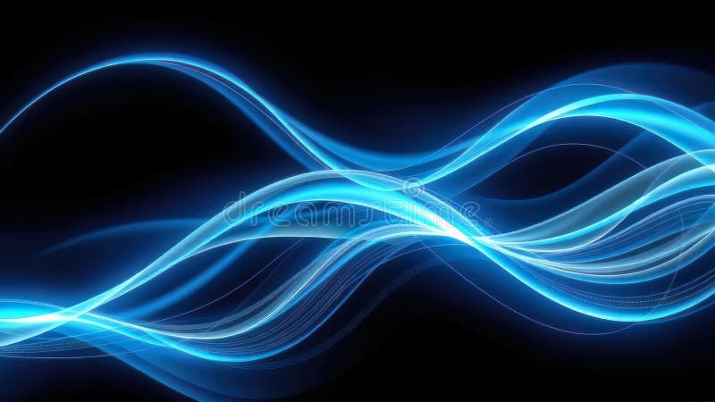 Background with Glowing Light Blue Lines, Particles of Data Flowing in ...